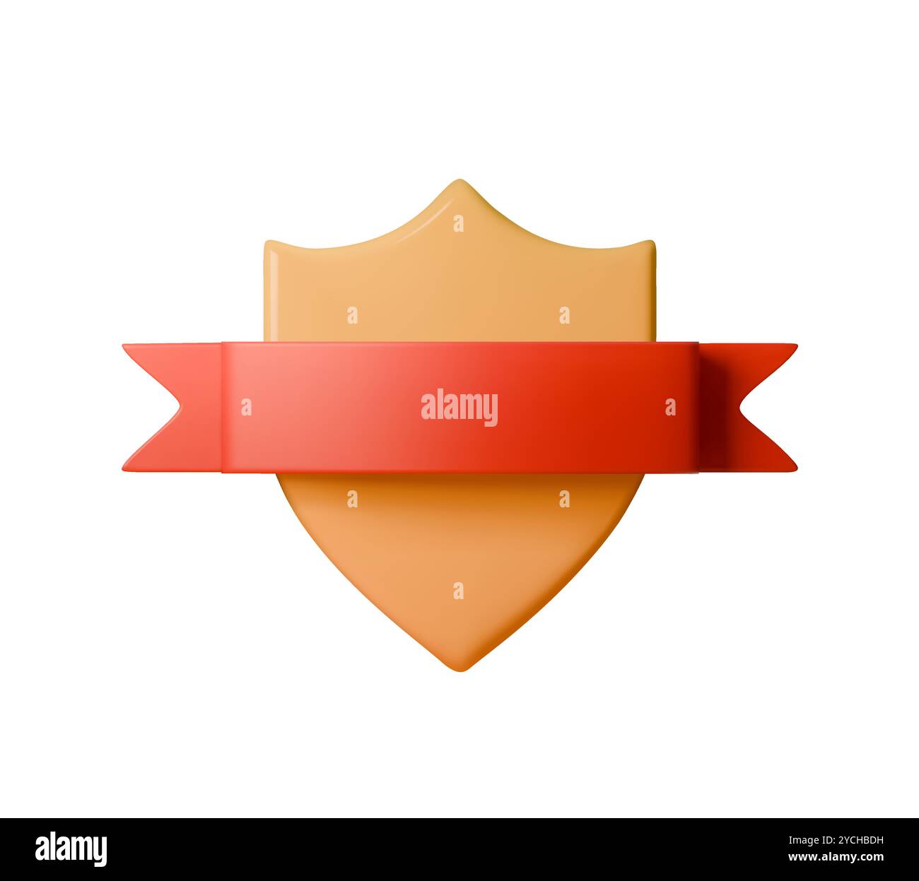 3D vector illustration of yellow shield with red ribbon. A stylish ...