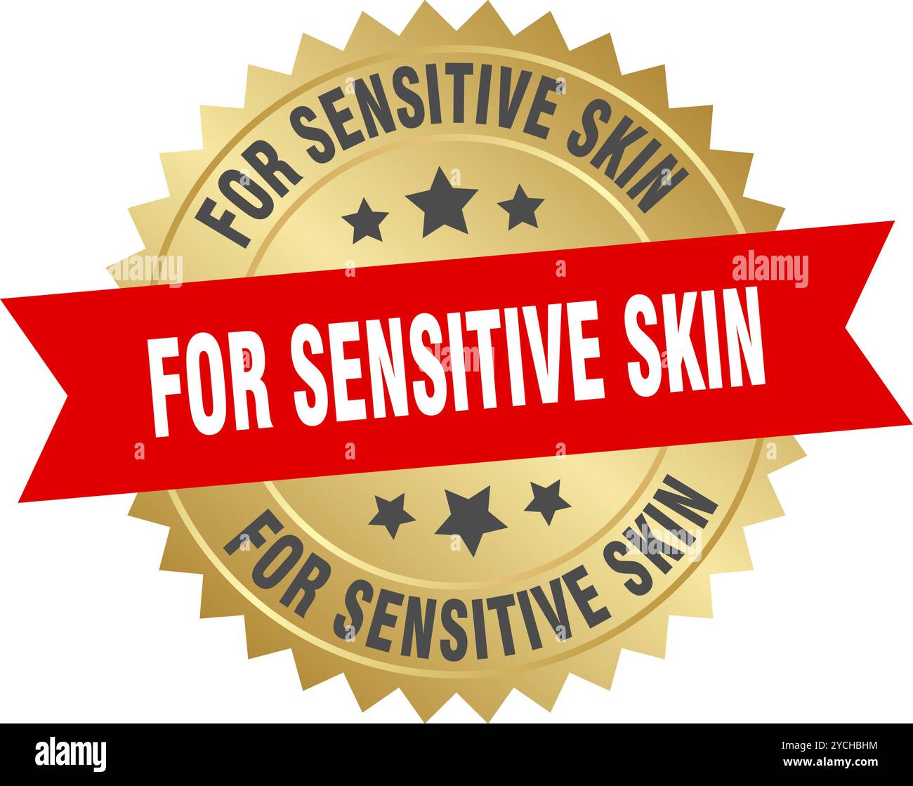 for sensitive skin round red and gold label isolated on transparent ...
