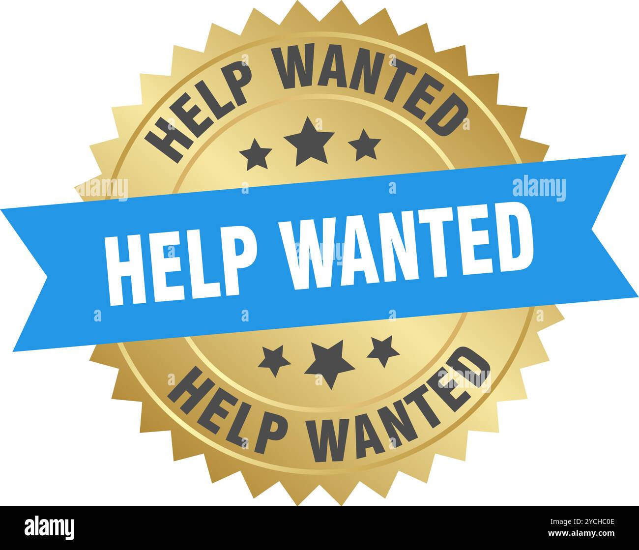 help wanted round blue and gold label isolated on transparent ...