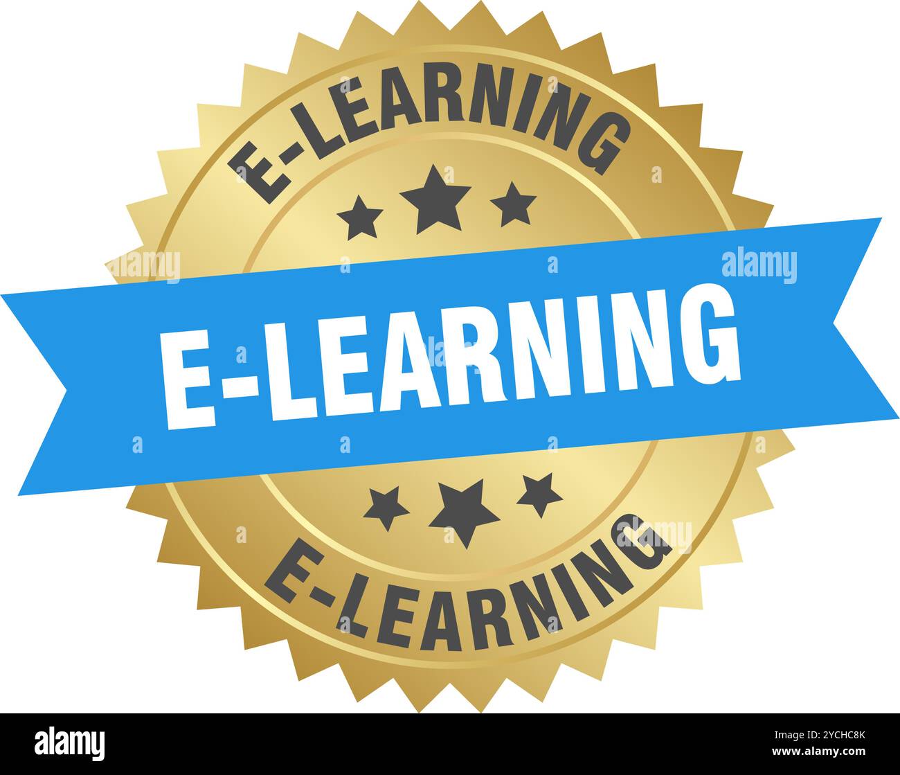 e-learning round blue and gold label isolated on transparent background ...