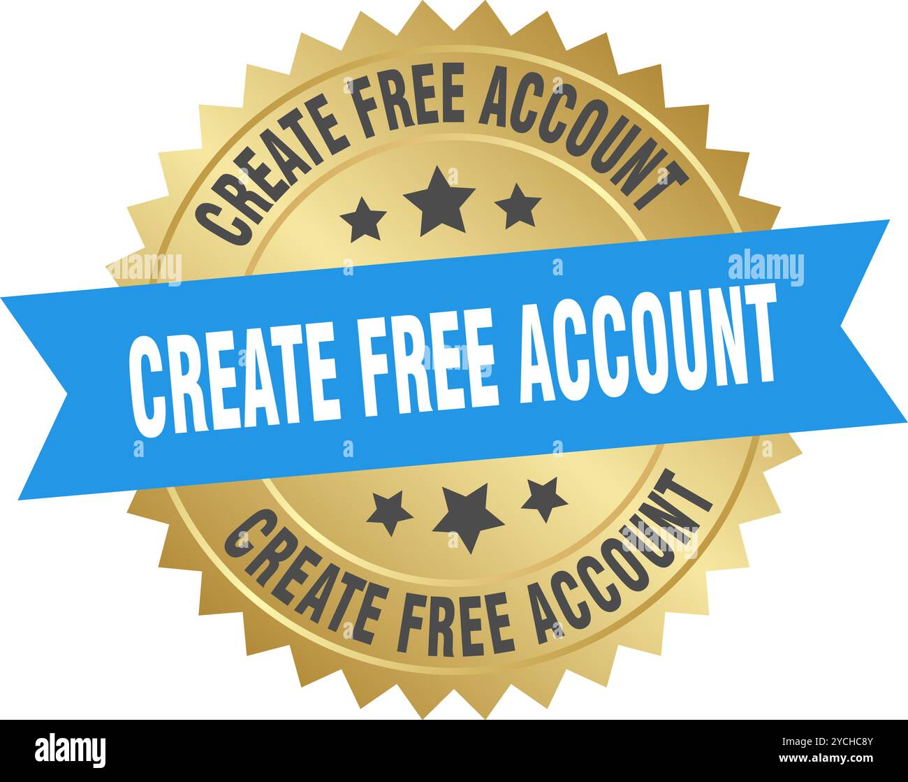 create free account round blue and gold label isolated on transparent ...
