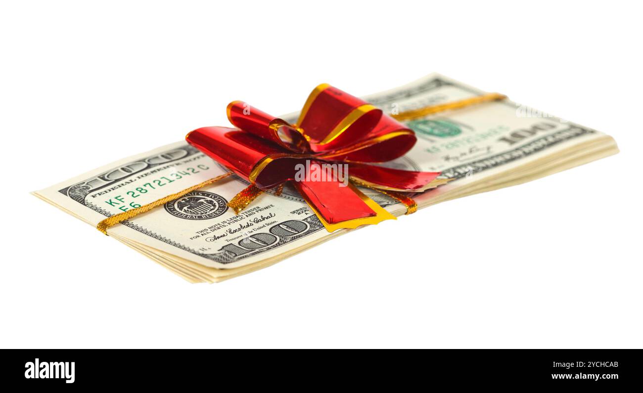 U.S. dollars wrapped by ribbon on white background Stock Photo - Alamy
