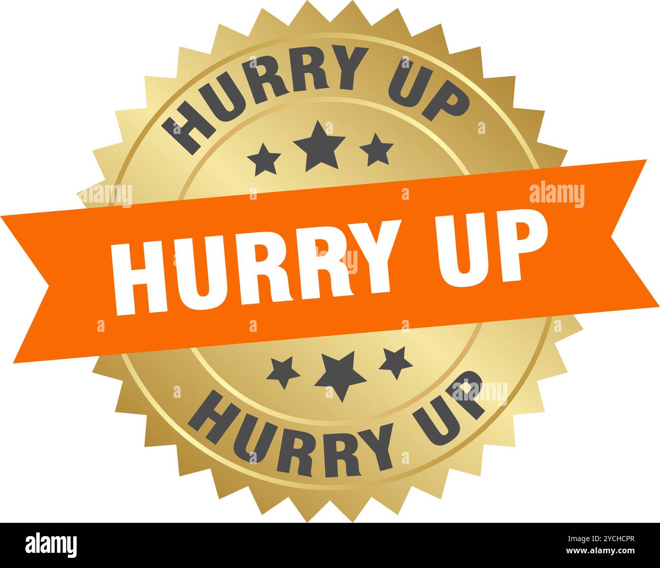 hurry up round orange and gold label isolated on transparent background ...