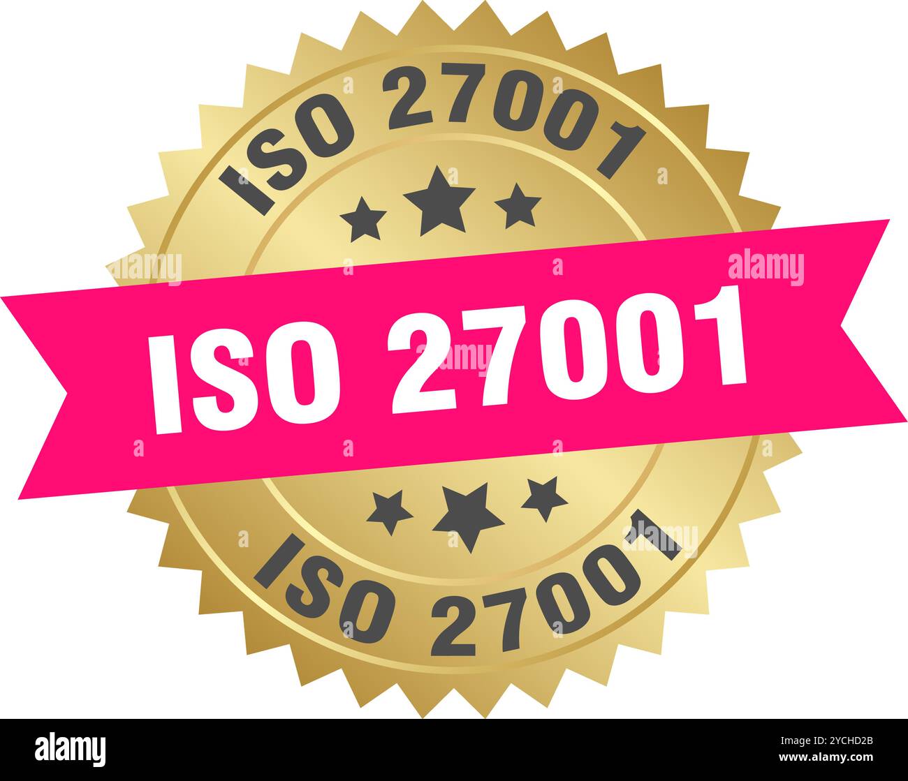 iso 27001 round pink and gold label isolated on transparent background ...