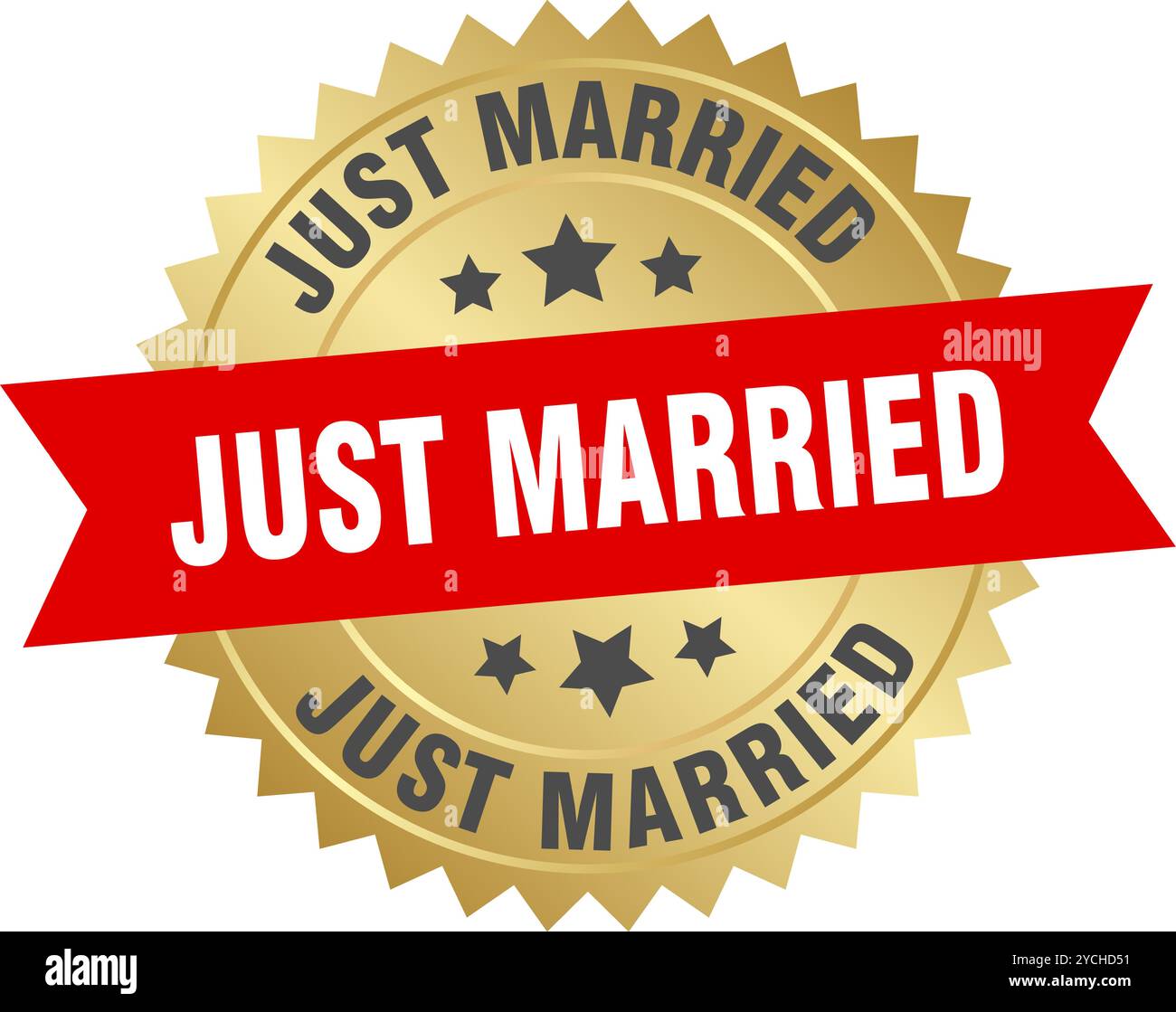 just married round red and gold label isolated on transparent ...