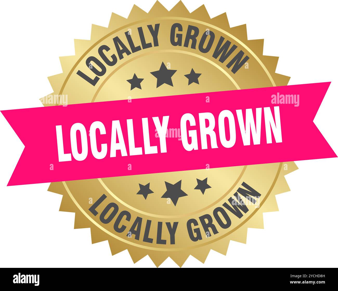 locally grown round pink and gold label isolated on transparent ...