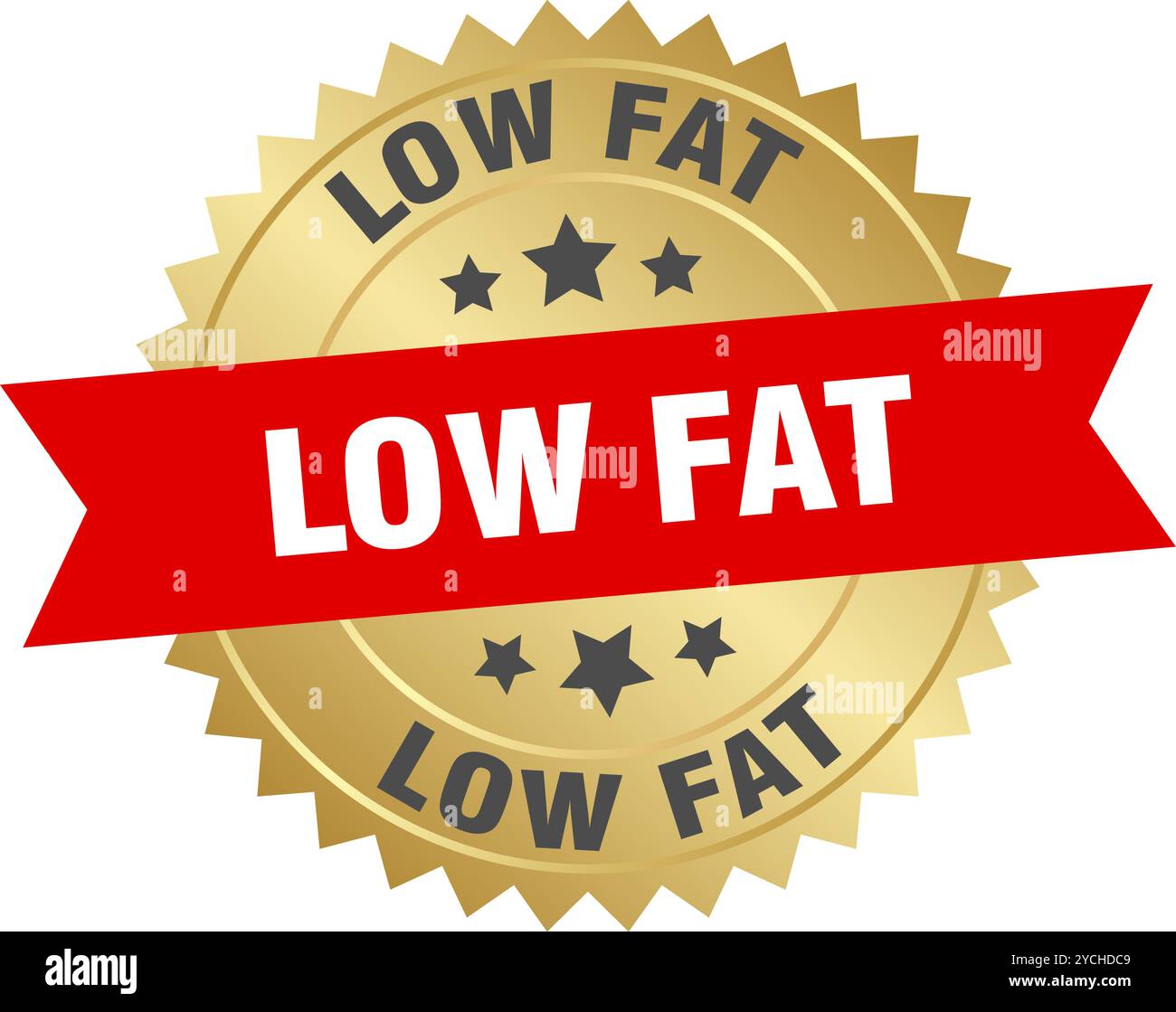 low fat round red and gold label isolated on transparent background ...