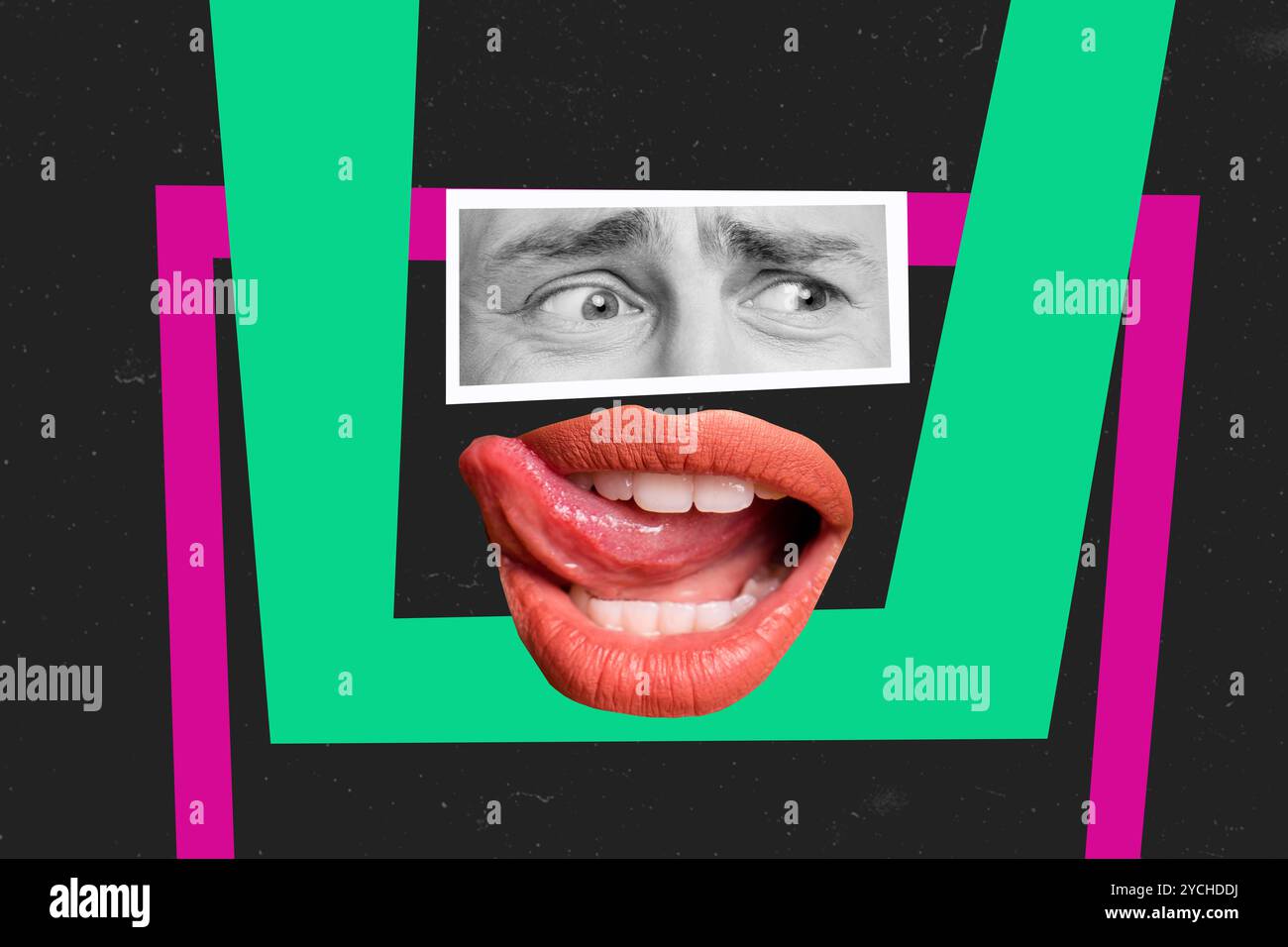 Creative photo collage face fragment eyes tongue lick tasty yummy ...