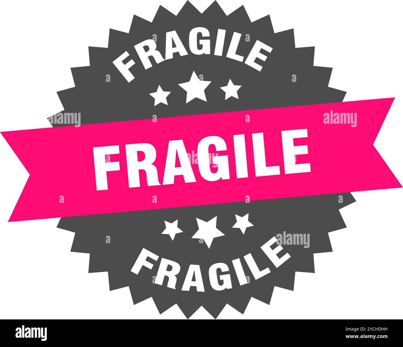 fragile round pink label isolated on transparent background. fragile ...