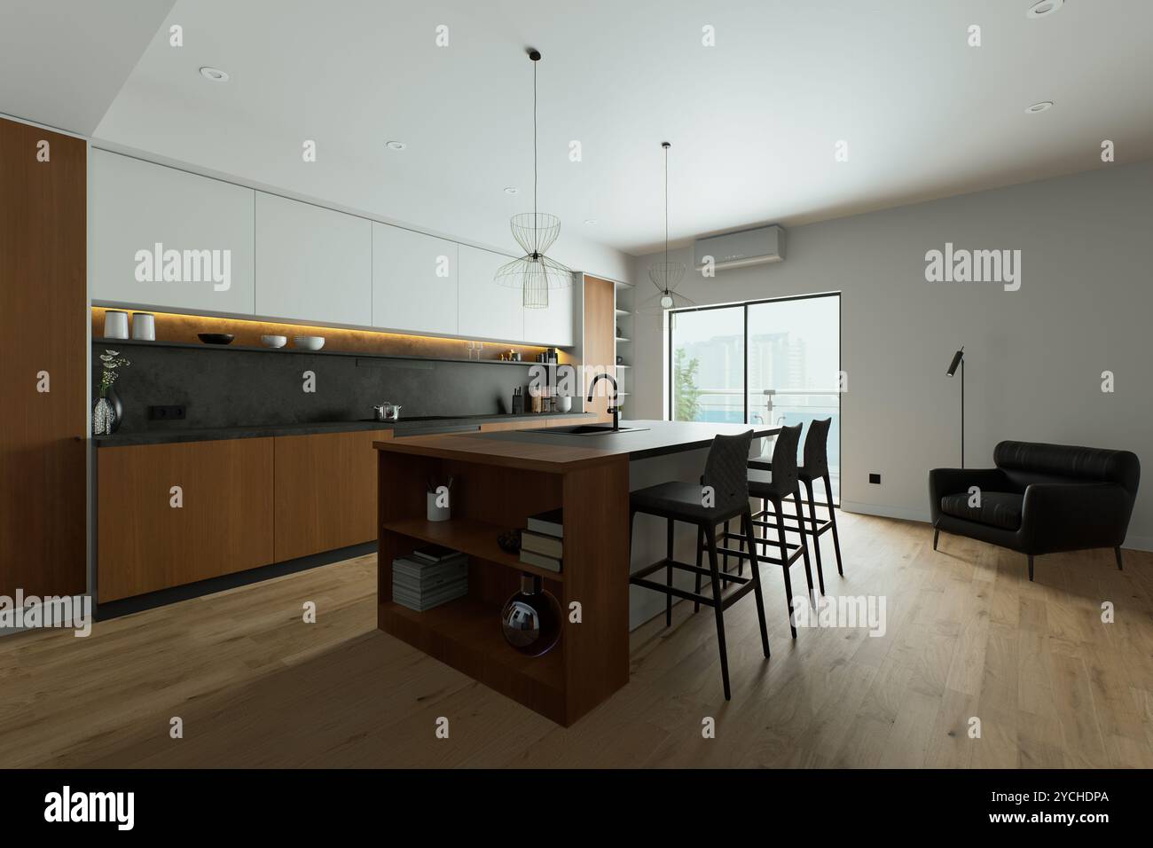 A modern kitchen interior showcasing an open concept design beautifully ...