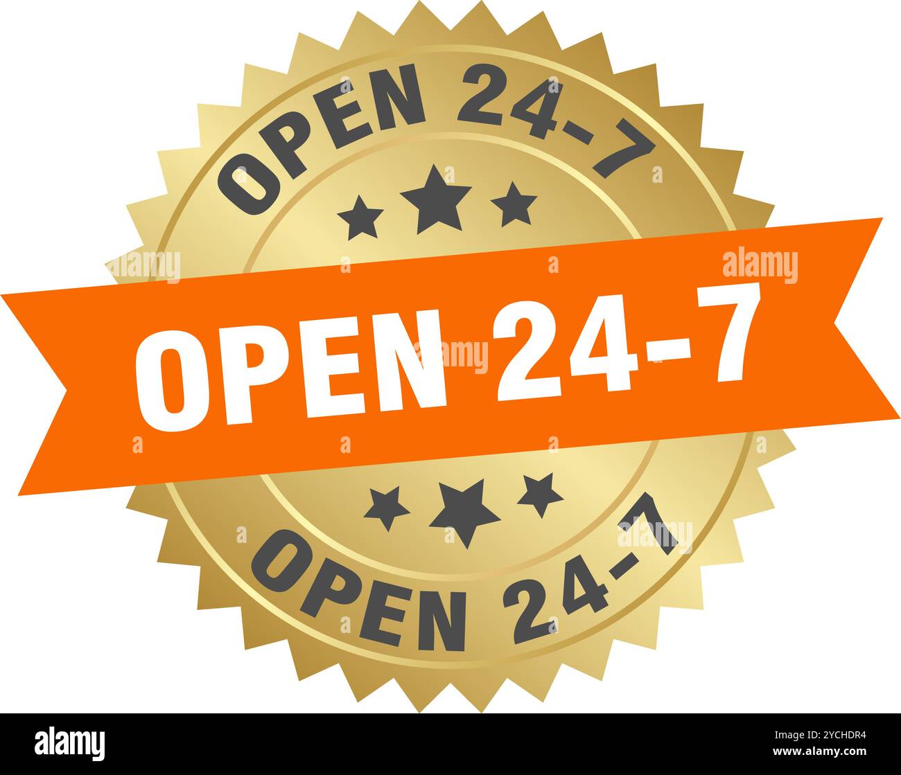 open 24 7 round orange and gold label isolated on transparent ...