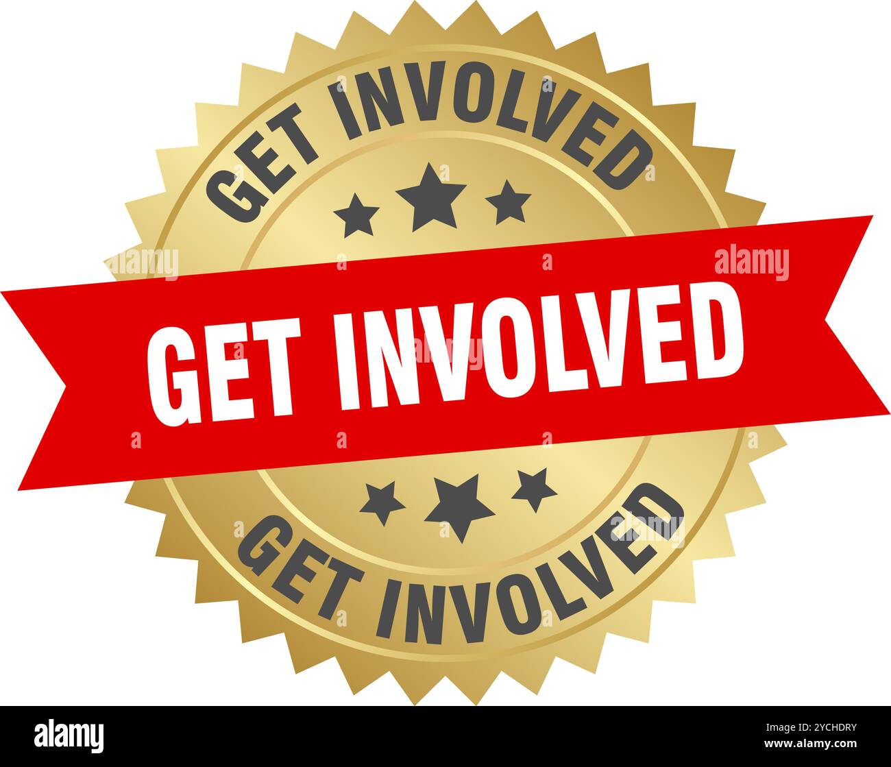 get involved round red and gold label isolated on transparent ...
