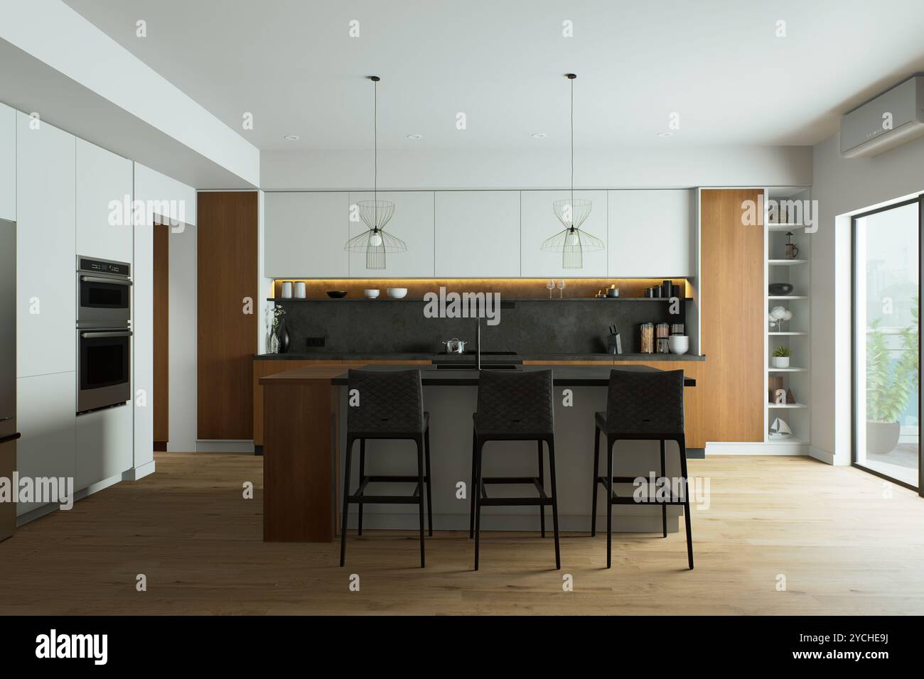 A modern kitchen interior with a sophisticated design that provides ...