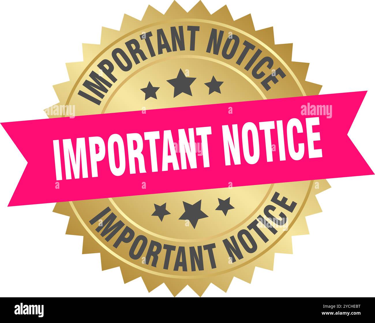 important notice round pink and gold label isolated on transparent ...