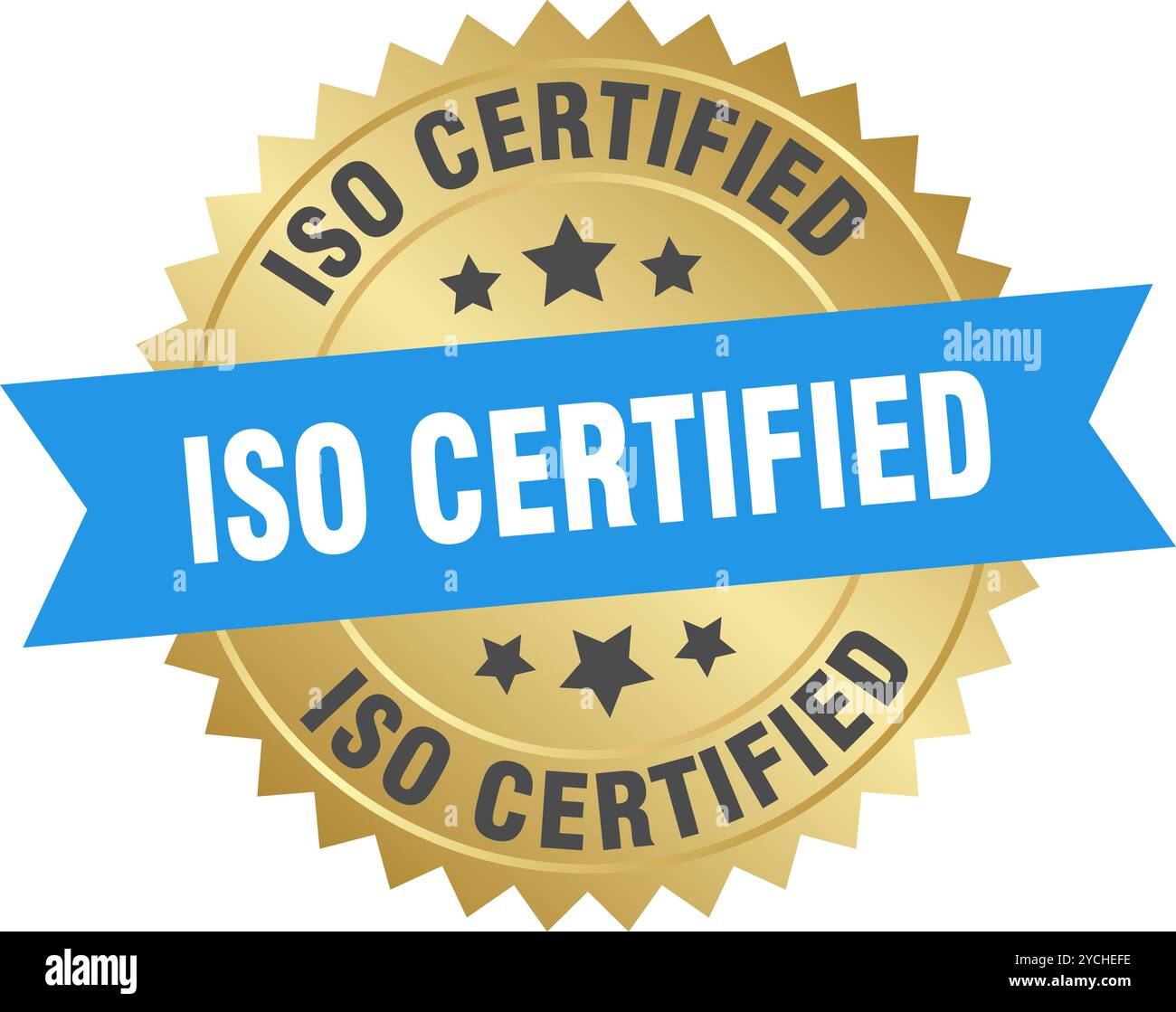 iso certified round blue and gold label isolated on transparent ...