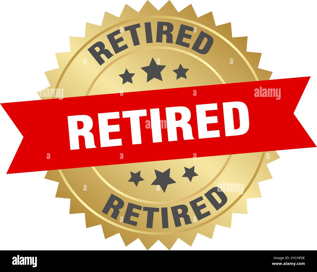 retired round red and gold label isolated on transparent background ...