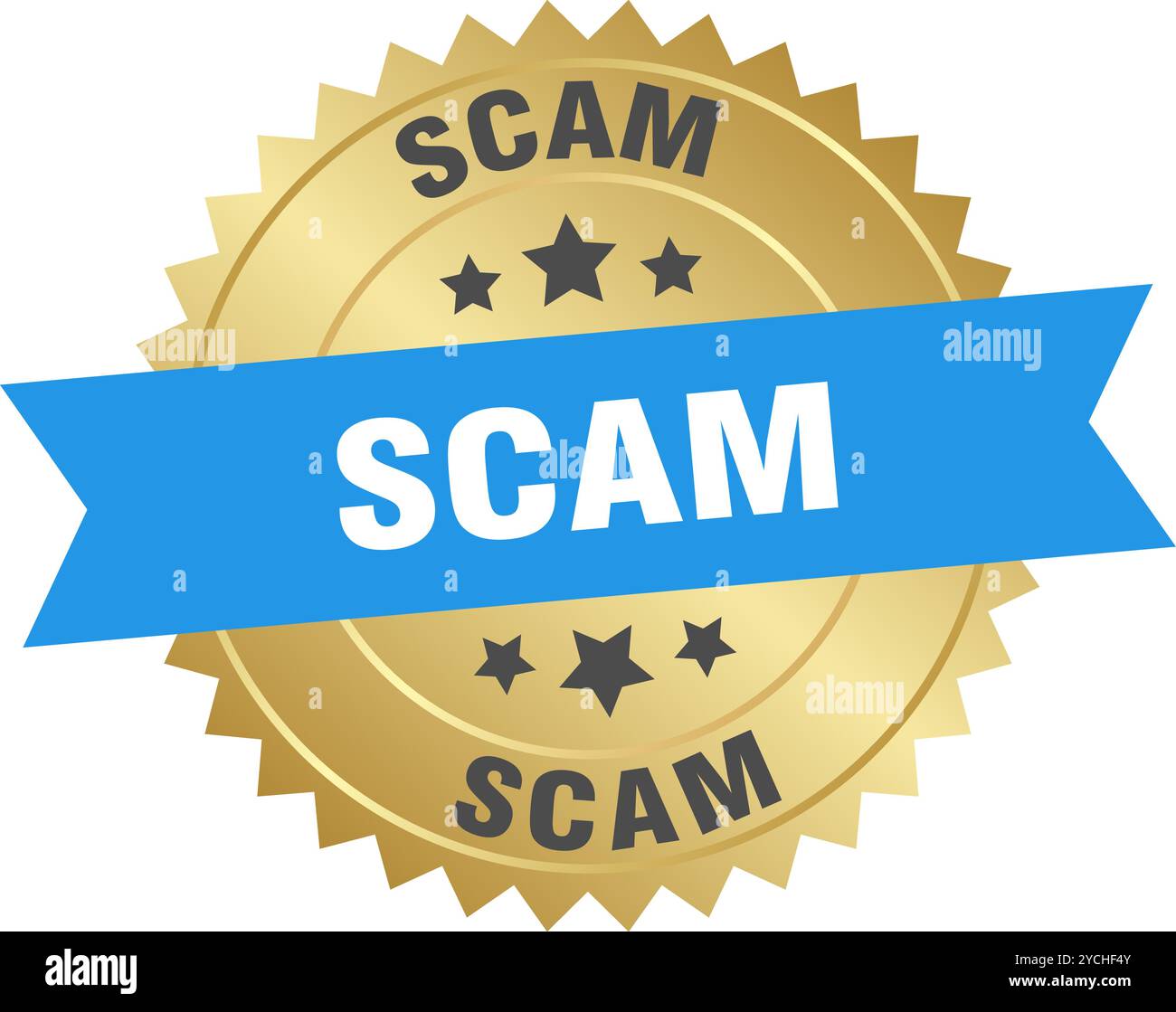 scam round blue and gold label isolated on transparent background. scam ...