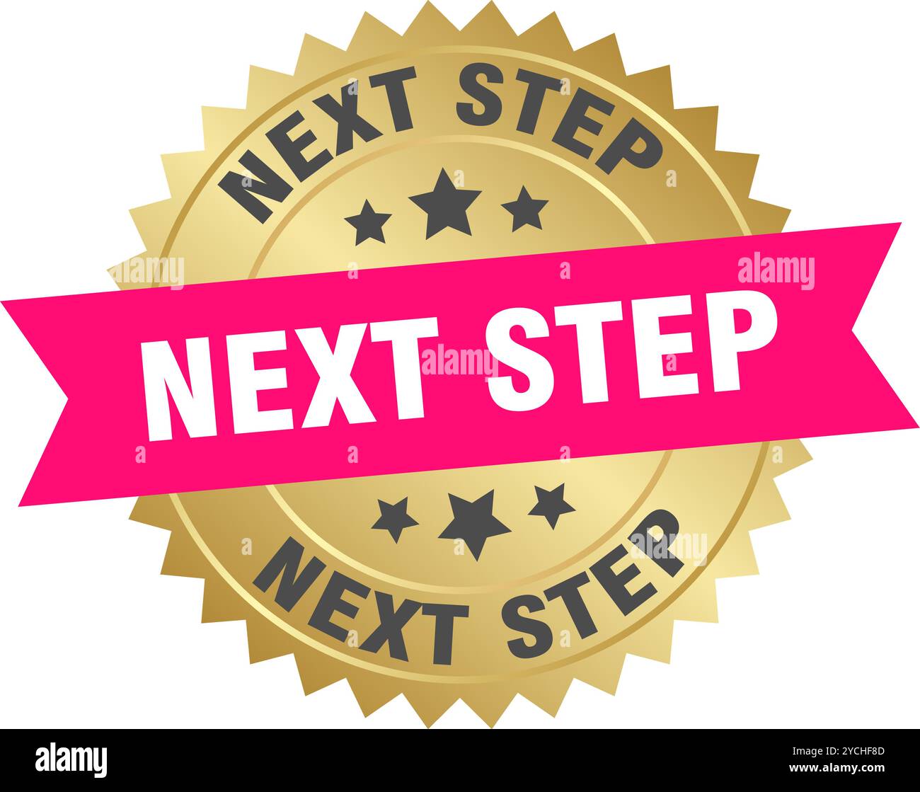 next step round pink and gold label isolated on transparent background ...