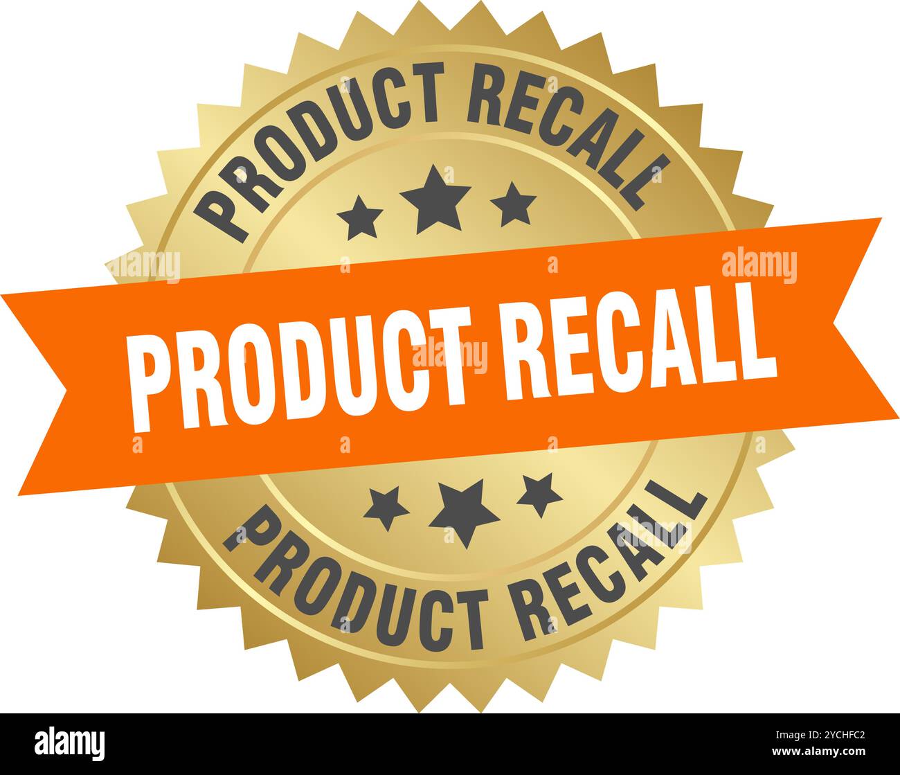 product recall round orange and gold label isolated on transparent ...