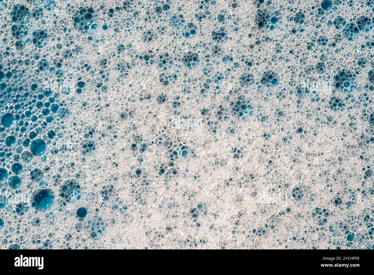 Background and pattern. White soap foam with bubbles, texture on blue ...