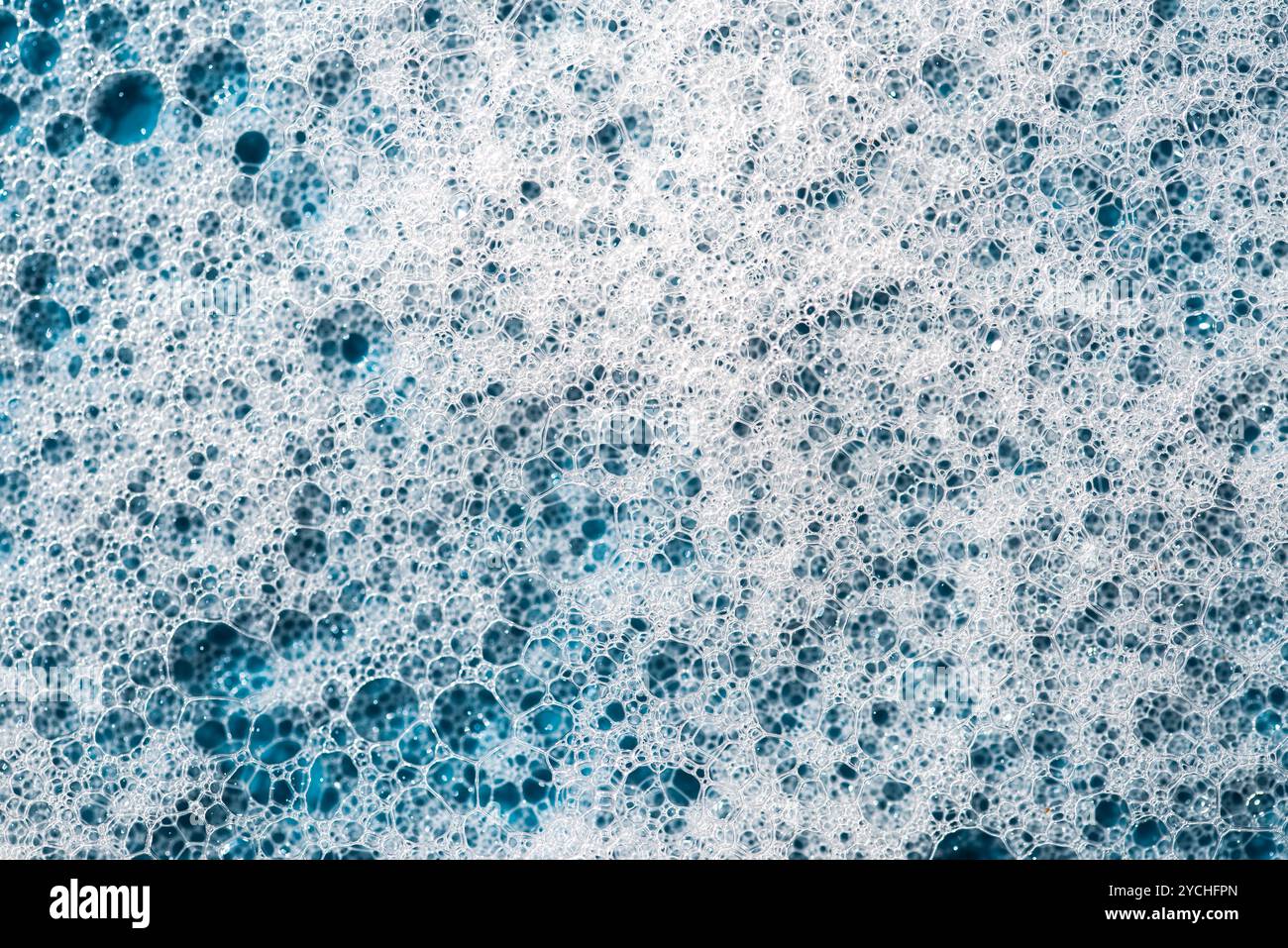 Background and pattern. White soap foam with bubbles, texture on blue ...
