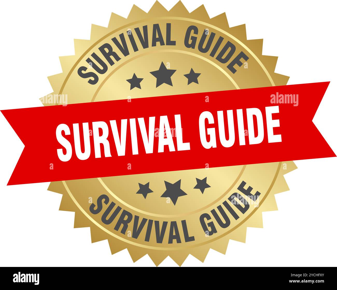 survival guide round red and gold label isolated on transparent ...