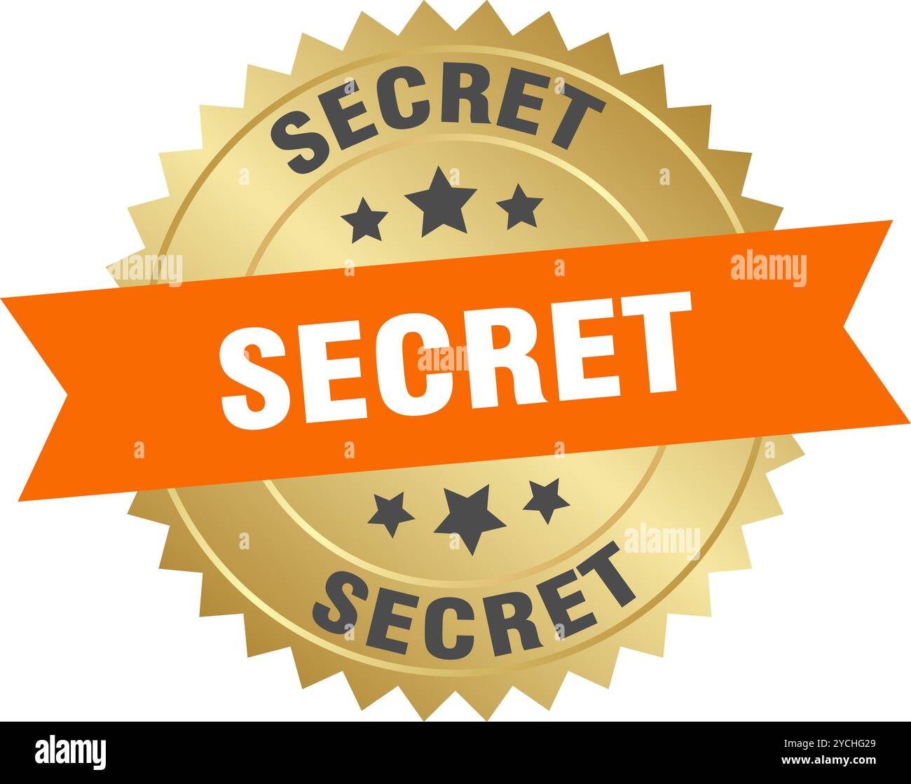 secret round orange and gold label isolated on transparent background ...