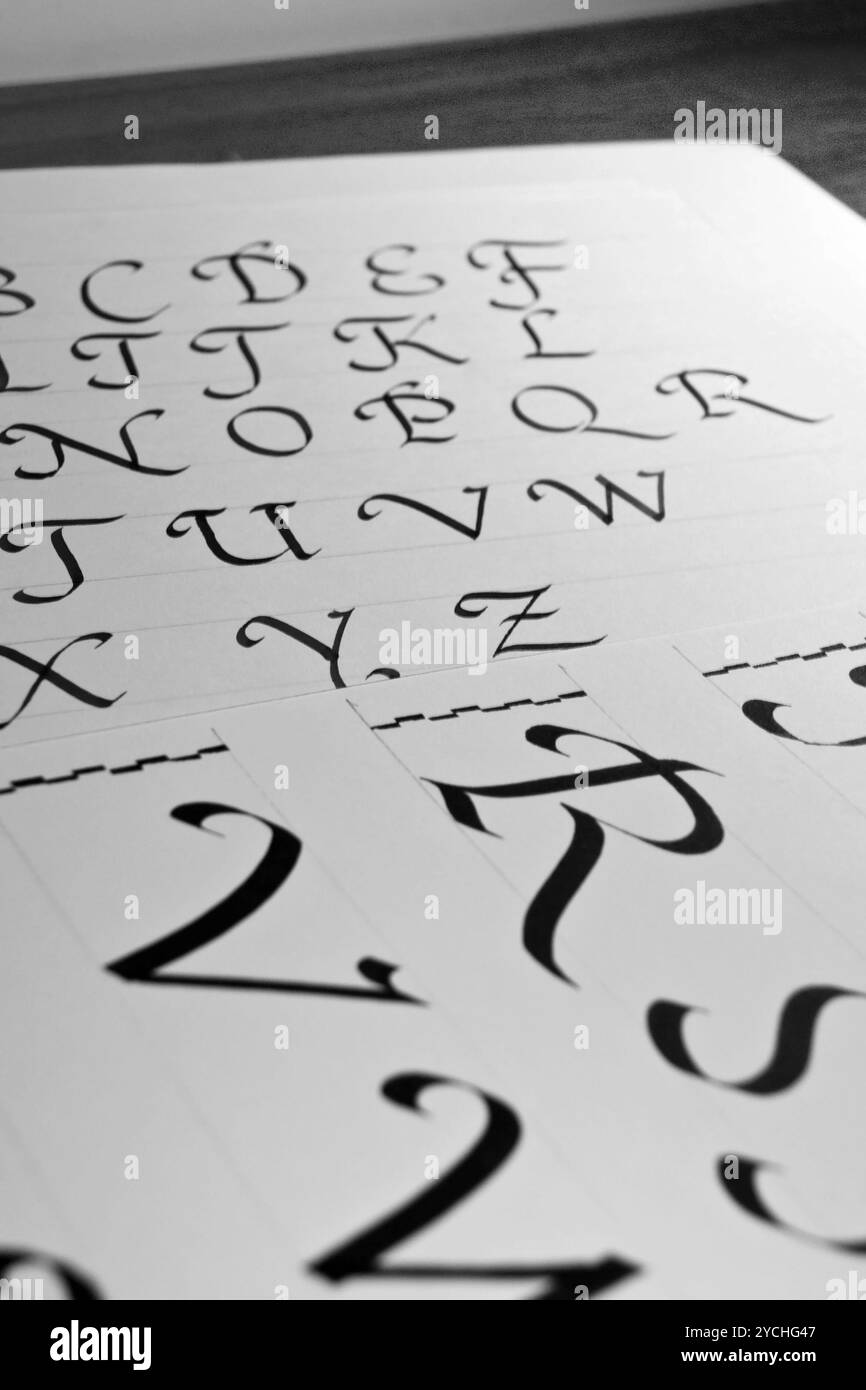 Hand written caligraphic black letter alphabet Stock Photo - Alamy
