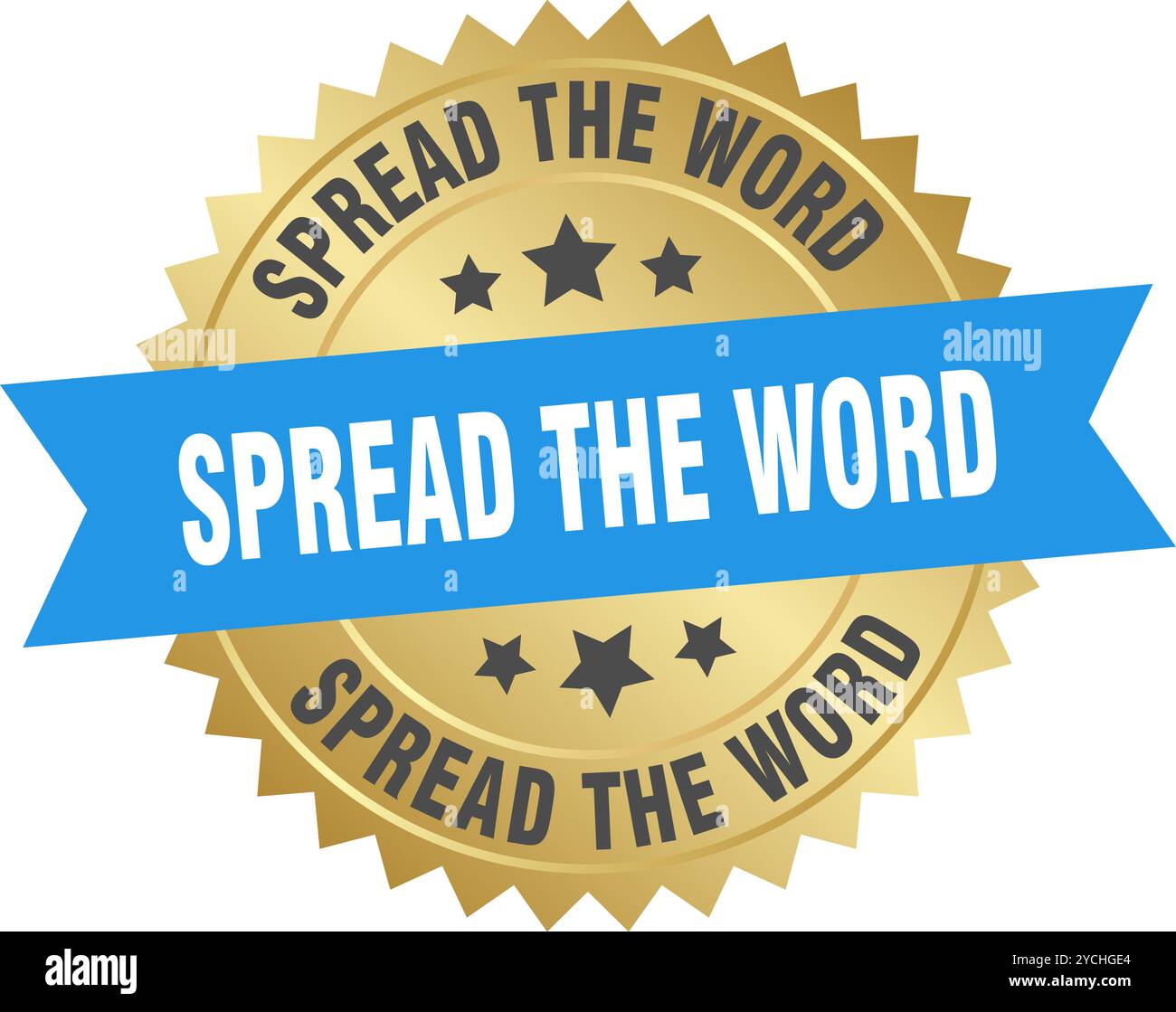 spread the word round blue and gold label isolated on transparent ...