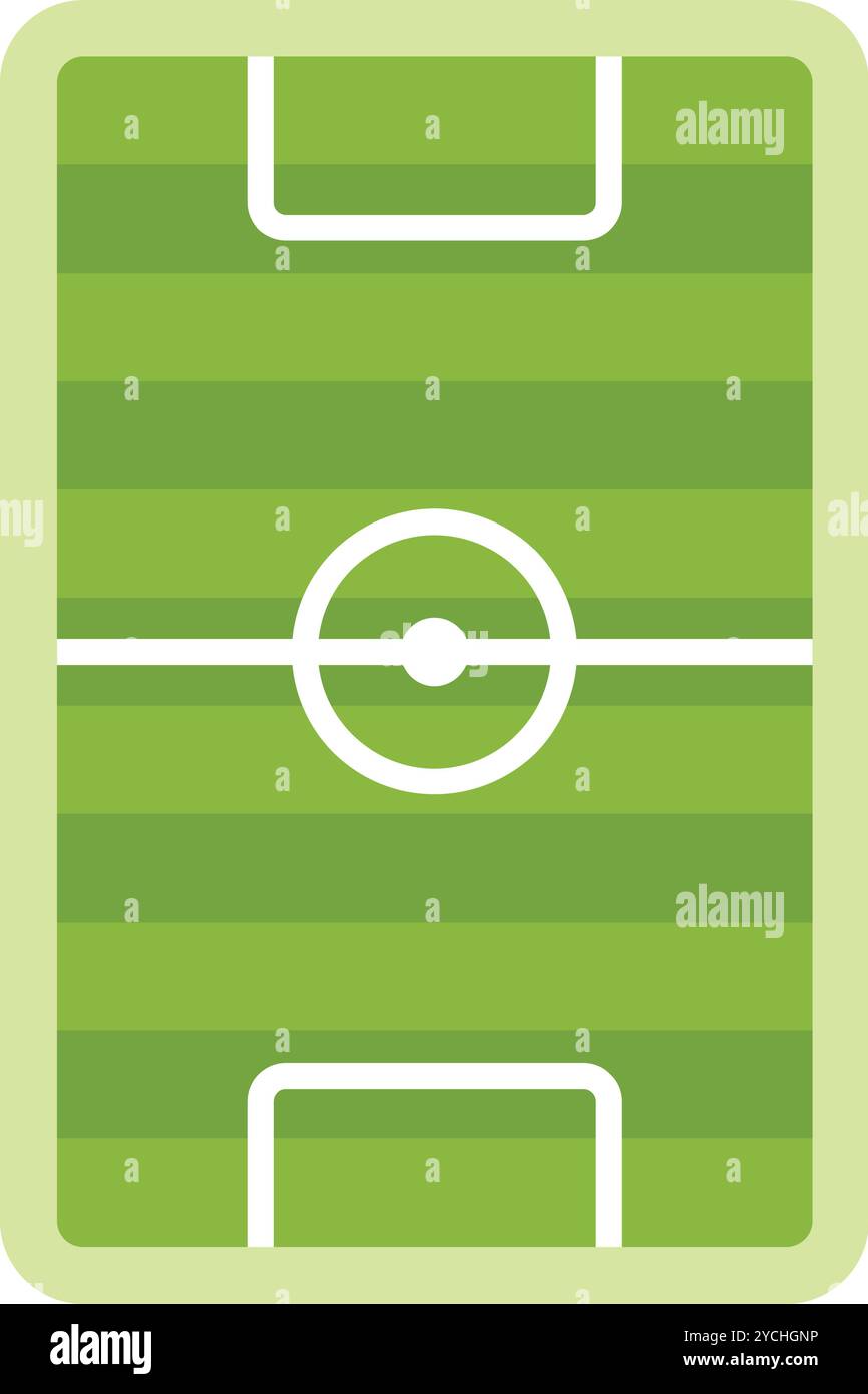 Minimalist vector illustration of half a soccer field, showing the center circle and halfway ...