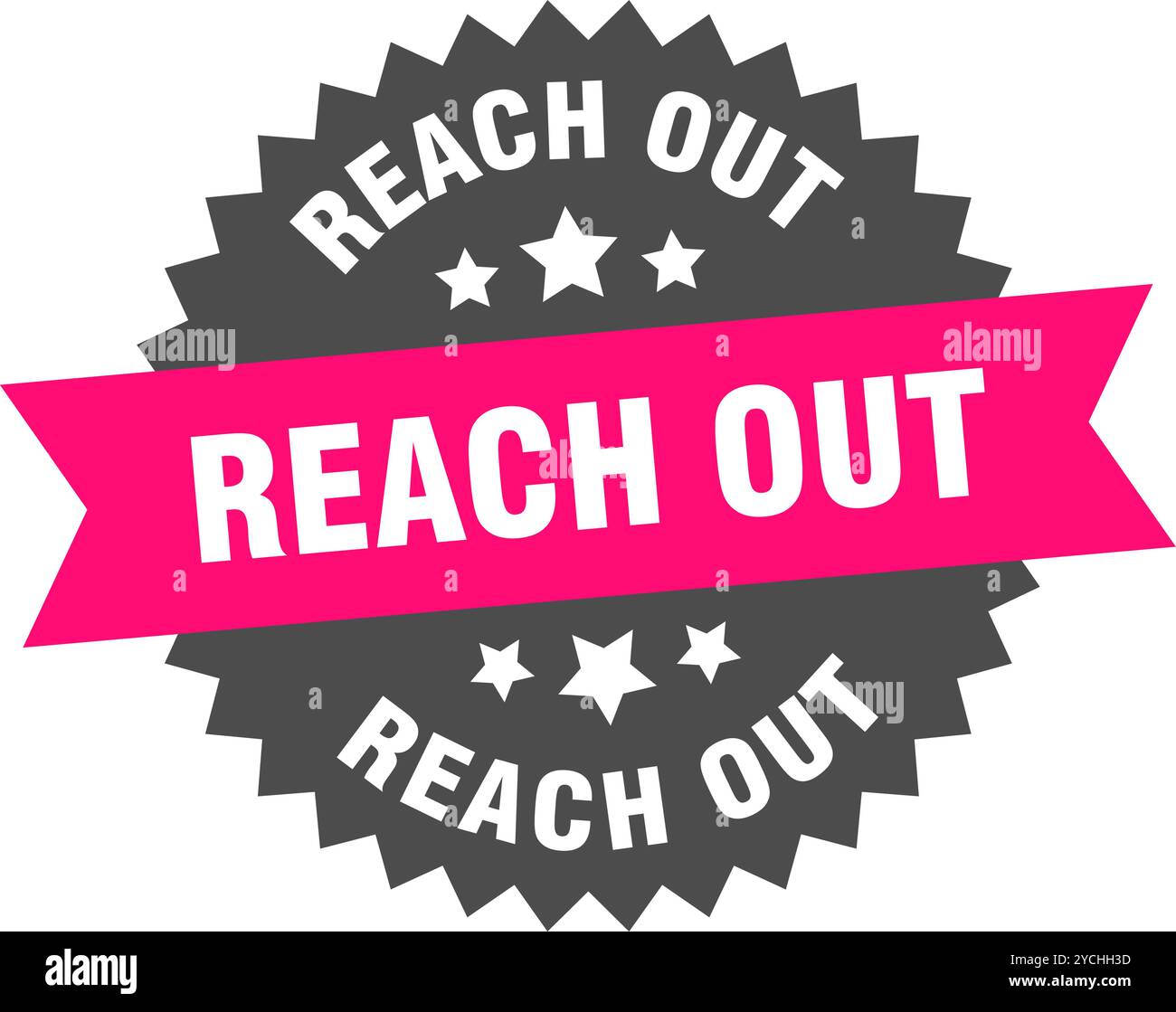reach out round pink label isolated on transparent background. reach ...