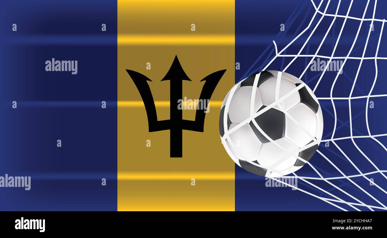 Soccer Football ball in Goal Net Isolated on Barbados Shaded Flag ...