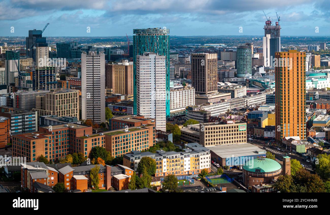 Panoramic Aerial image of Birmingham skyline in Autumn Stock Photo - Alamy