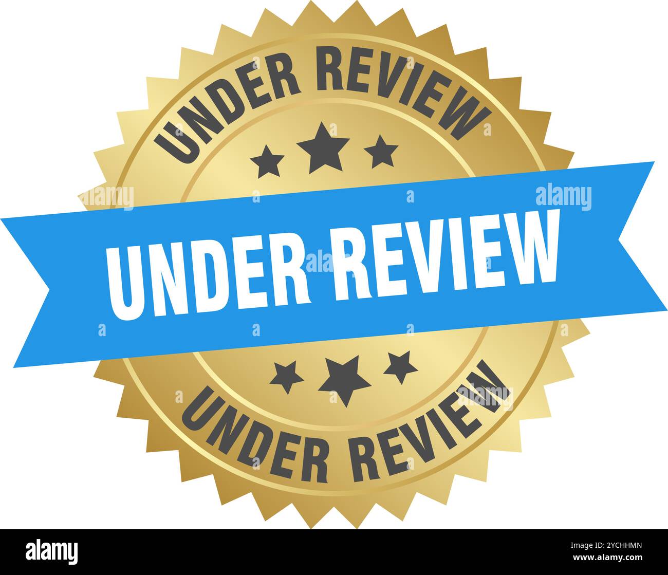 under review round blue and gold label isolated on transparent ...