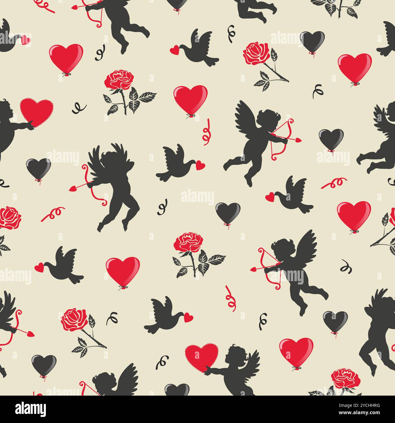 Valentines day seamless pattern with cupids and hearts. Love vector ...
