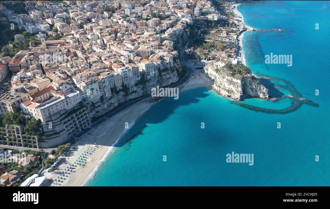 Aerial view of Tropea, Calabria, Italy, with its historic cliffside ...