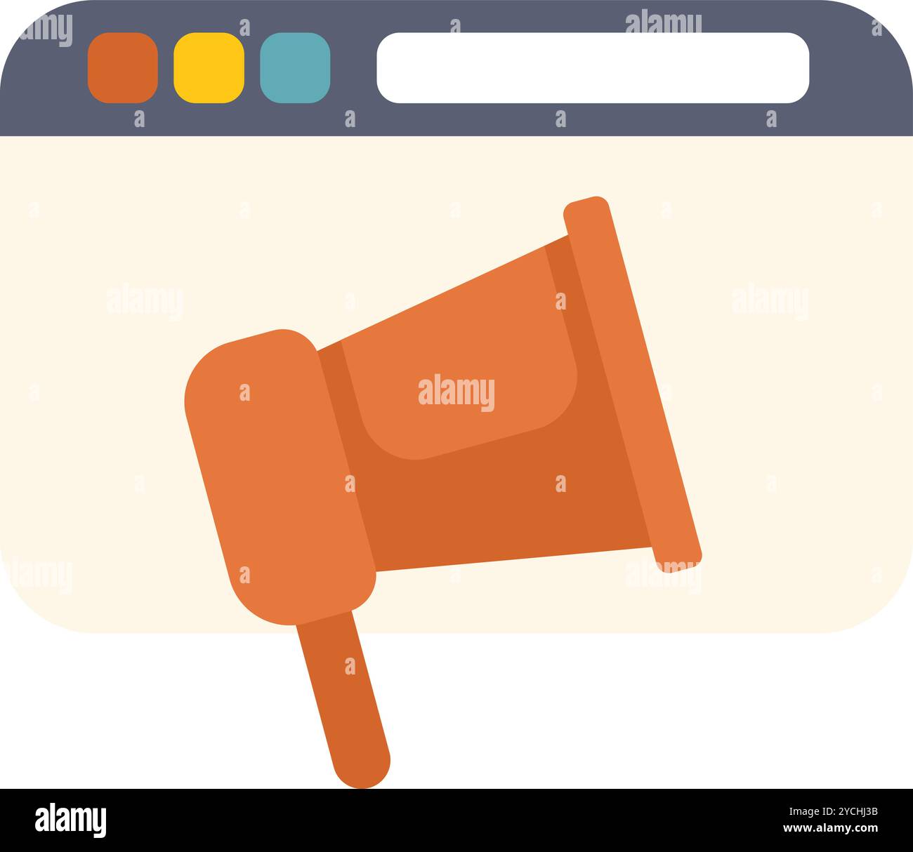 Orange megaphone is partially out of a web browser window, symbolizing digital marketing and ...