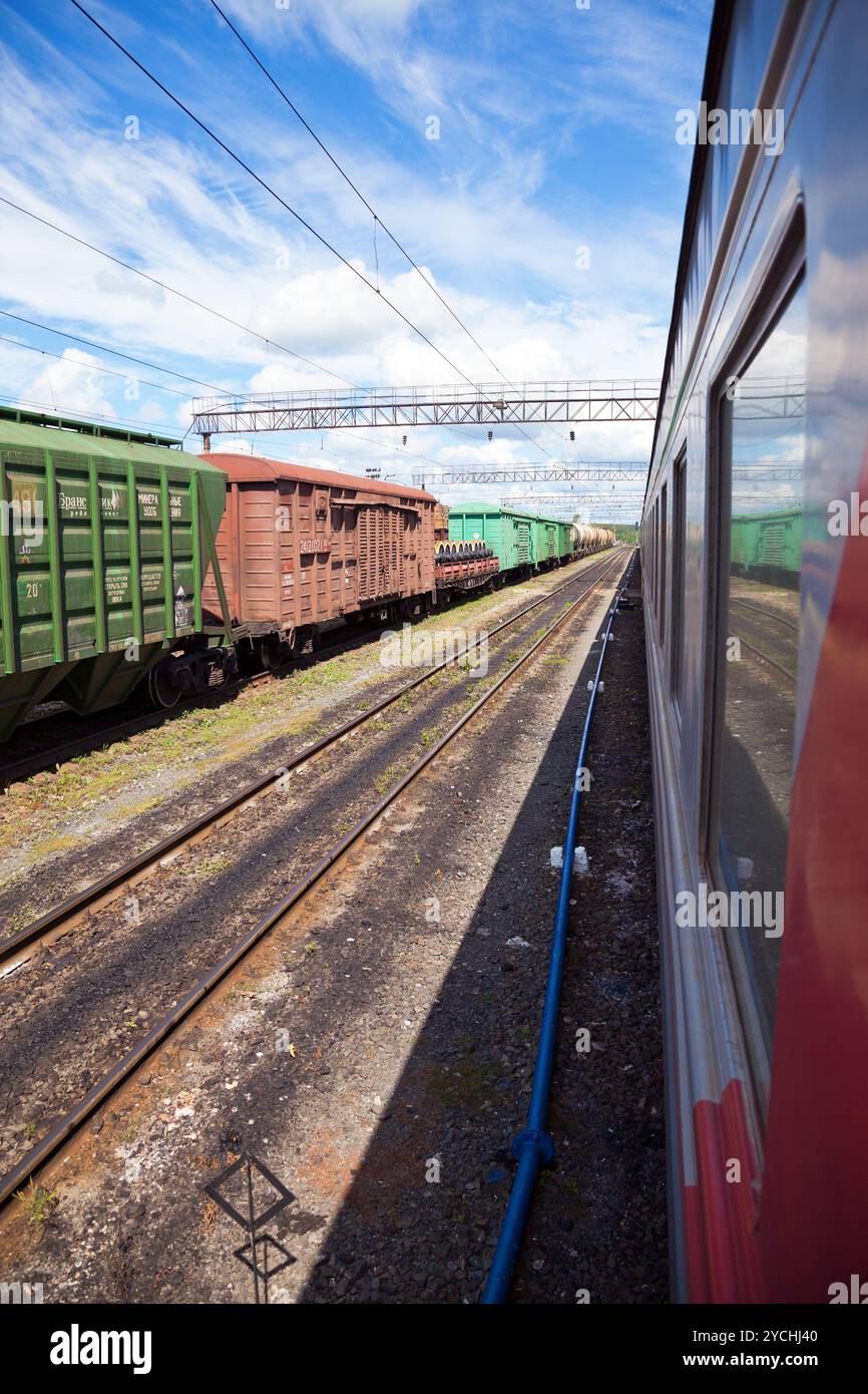 Freight train in Russia Stock Photo - Alamy