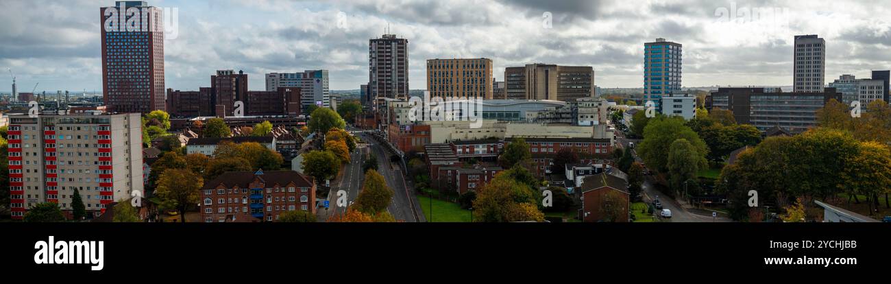 Panoramic Aerial image of Birmingham skyline in Autumn Stock Photo - Alamy