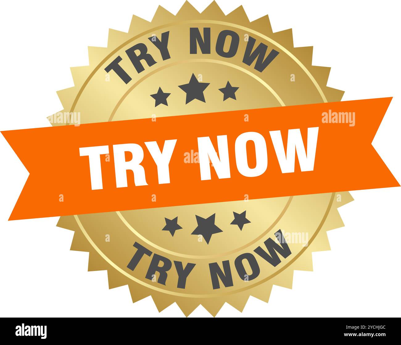 try now round orange and gold label isolated on transparent background ...