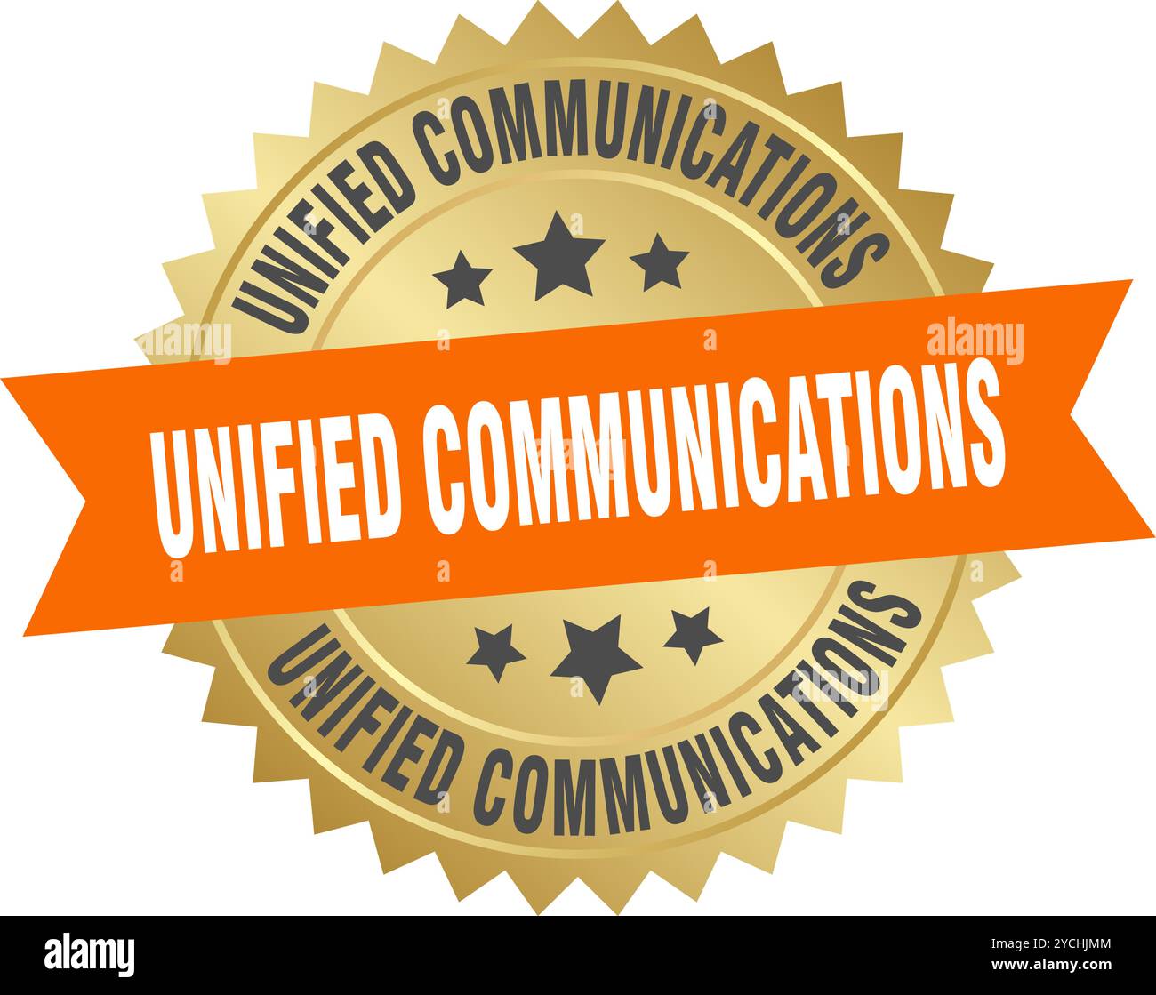 unified communications round orange and gold label isolated on ...