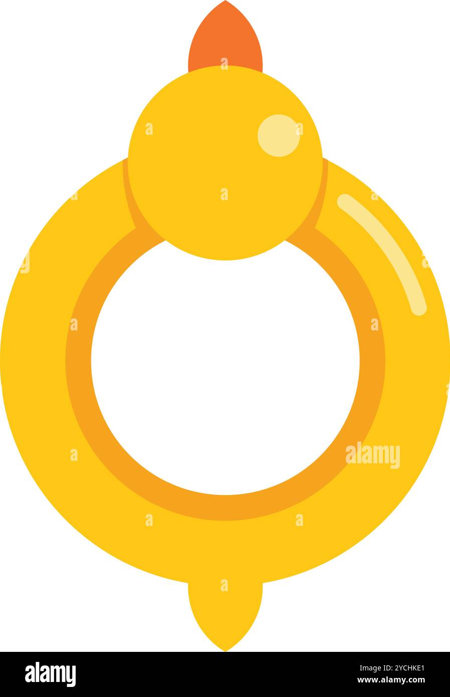 Golden round door handle shining on white background, simple element ...