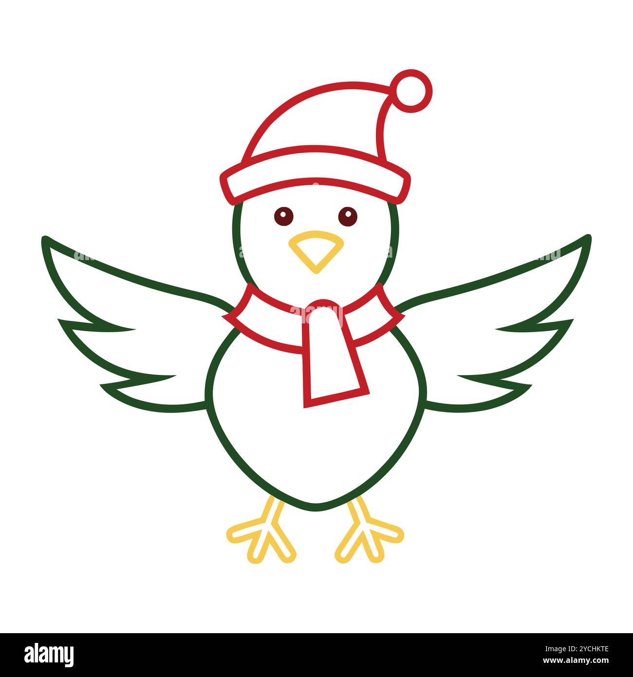 vector outline of animals cub with Santa hat and candy cane on white ...