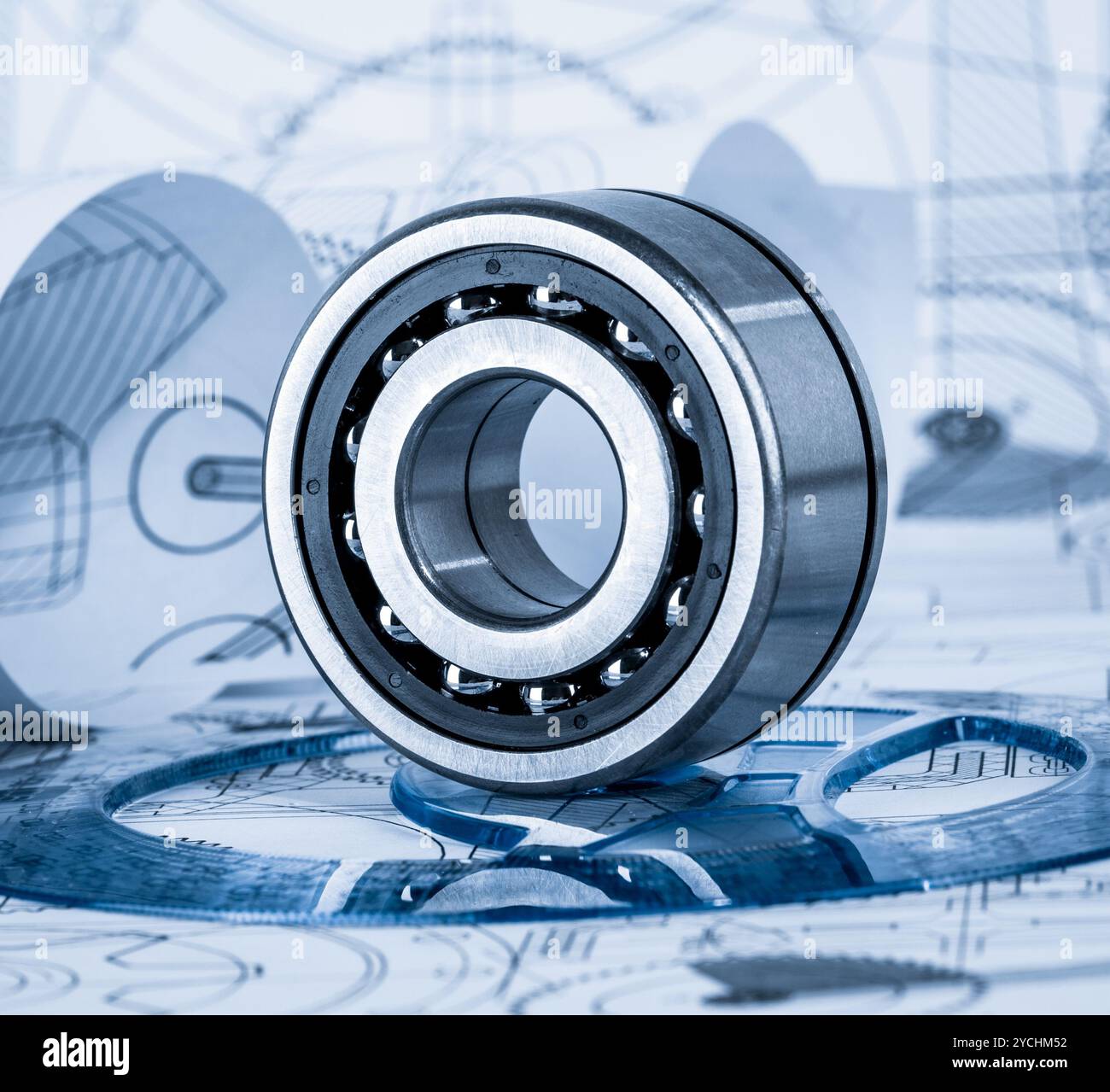 Technical drawings with the bearing in a blue toning Stock Photo - Alamy