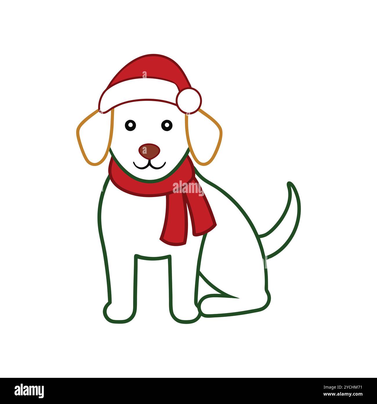 vector outline of animals cub with Santa hat and candy cane on white ...