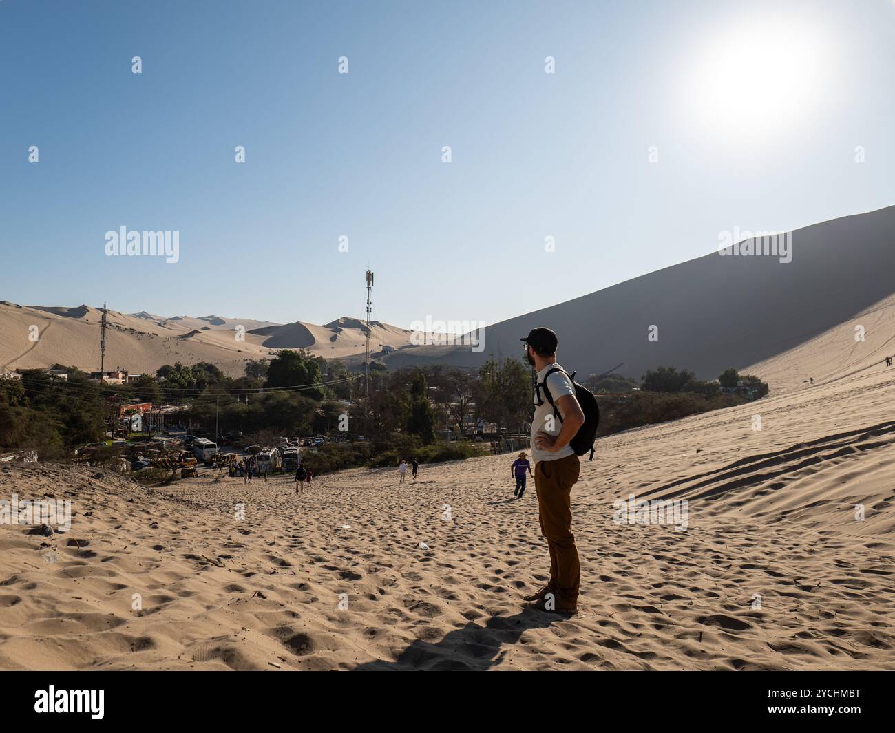 Ica, Peru — August 3, 2023: Young Tourist Man Stands by a Small Oasis ...