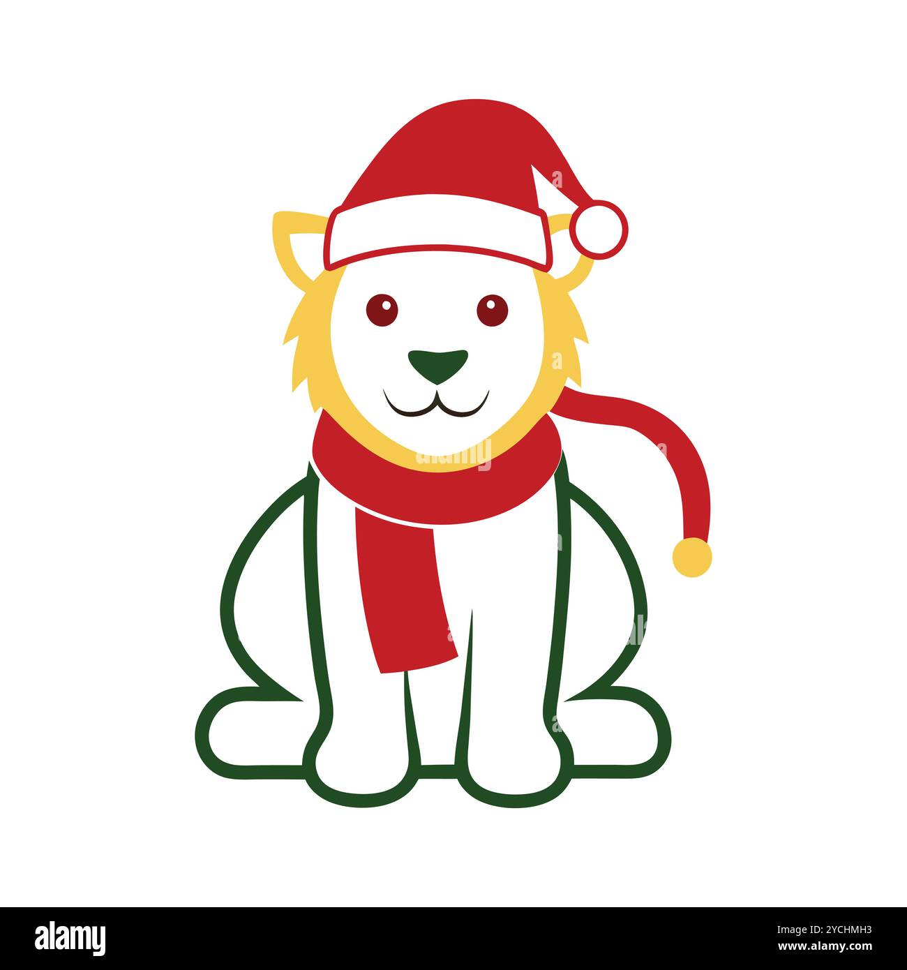 vector outline of animals cub with Santa hat and candy cane on white ...