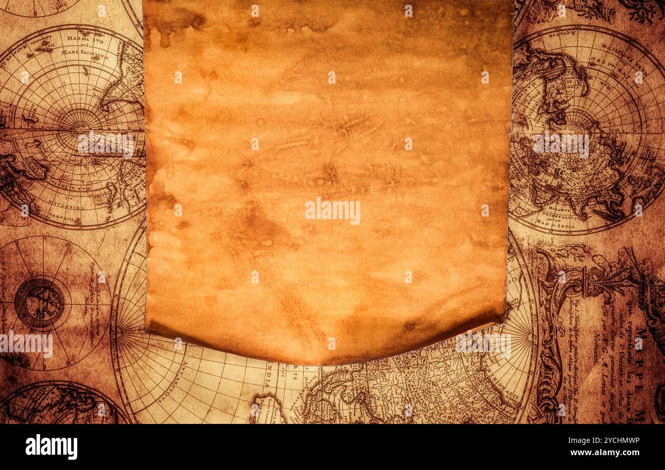 Blank old paper against the background of an ancient map Stock Photo ...