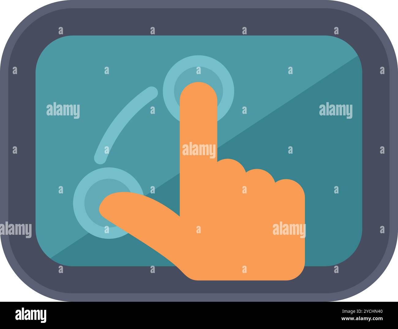 Hand is shown swiping left on a touch screen device with two fingers ...