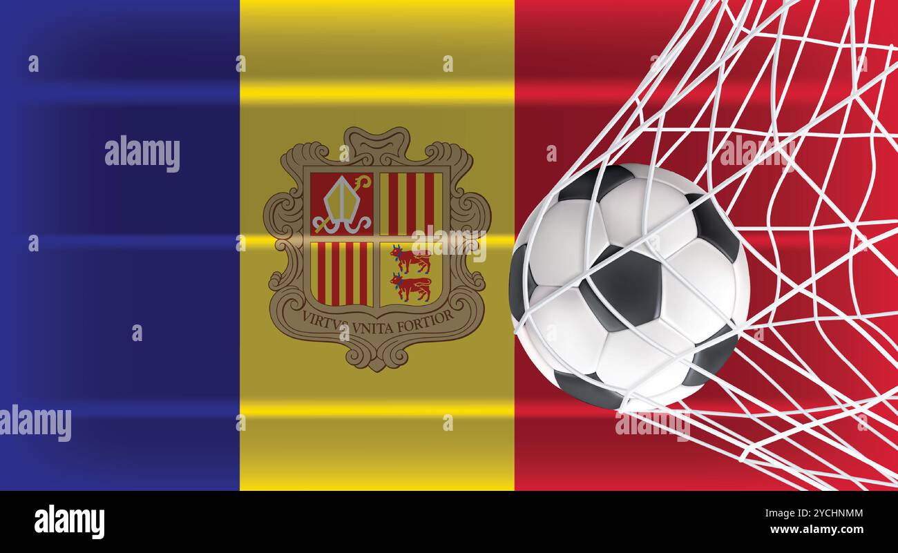 Soccer Football ball in Goal Net Isolated on Andorra Shaded Flag ...